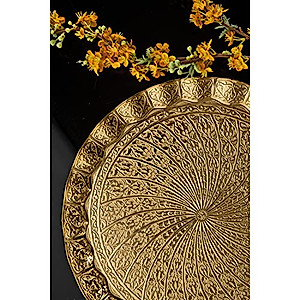 LaModaHome Golden Tea Coffee Serving Tray Set - VIP Special Serving Turkish, Arabic, Moroccan Coffee Tray Gold Plated Ottoman Serving Tray 35 cm