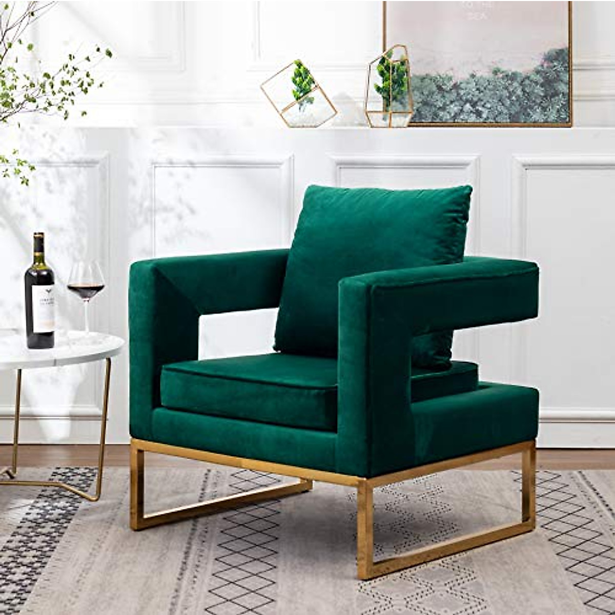 Roundhill Furniture Lenola Upholstered Accent Arm Chair, Green 27.5D x 29.75W x 34.5H in