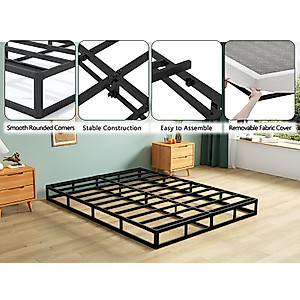 AROMUSTIME 7 Inch Box Spring Queen,Black Heavy Duty Metal Mattress Foundation/Easy Assembly/Non-Slip/No Noise/Easy Clean Fabric Cover