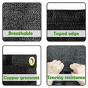 Vocray 90% 6.5ftx6.5ft Black Sunblock Shade Cloth Taped Edge with Grommets UV Resistant Net, Garden Sun Shade Mesh Trap for Plant Cover, Greenhouse, Patio Lawn