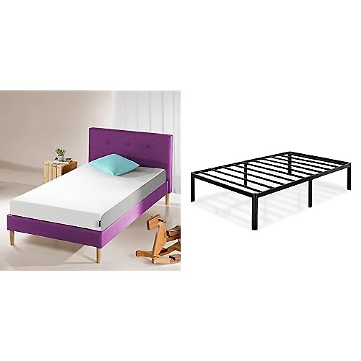 Zinus 5 Inch Cooling Essential Foam Mattress and Van 16 Inch Metal Platform Bed Frame/Steel Slat Support/No Box Spring Needed/Easy Assembly, Twin