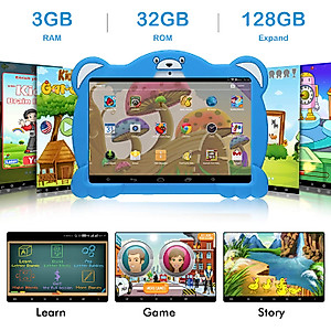 Tablets 10 Inch Android 9.0 Pie Tablet 3GB RAM+32GB ROM/128GB Dual SIM Dual 8MP Camera 8500mAh, 4G/ WiFi, Bluetooth, GPS Unlocked Tablet, IWaWa APP for Kids (Blue)