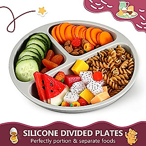 18 Pcs Baby Suction Plates Toddler Divided Plate Set Silicone Baby Plates with Forks and Spoons Baby Plates with Suction Toddler Utensils for Baby Kids Dishwasher Microwave Safe (Macaron Color)