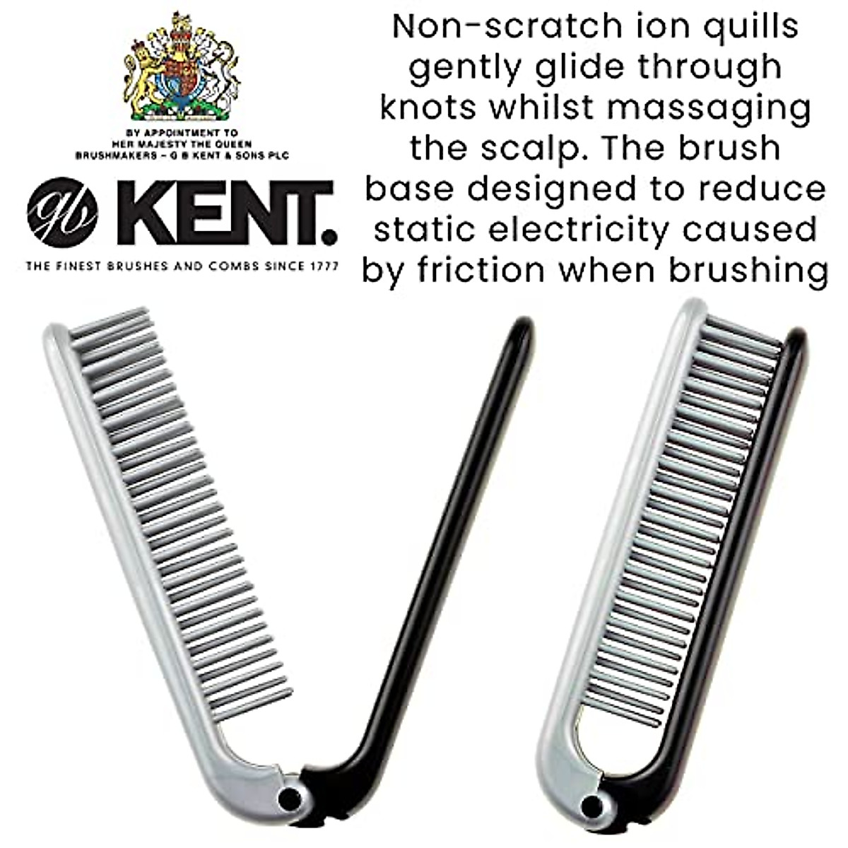 Kent KFM4 Anti Static Hair Brush Styling Brush Folding Brush Small Hair Brush for Men Daily Grooming using Mens Styling Products. Mini Hairbrush Anti Static for Hair Frizz Free Brush Made in England