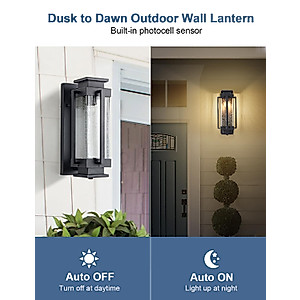EERU Dusk to Dawn Outdoor Wall Lanterns Large Exterior Porch Lights Wall Mount IP65 Waterproof Outdoor Sconces with Seeded Glass Outside Wall Lamp for House Garage Front Porch Patio