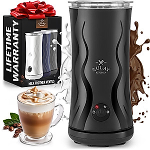 Zulay 4-in-1 Milk Frother and Steamer - Automatic Hot and Cold Foam Maker with Auto Shut Off & Temperature Control for Coffee, Latte, Cappuccino, Hot Chocolate - Black