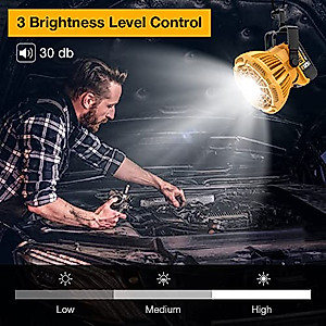 Portable Camping Fan with 9W LED Lantern, Powered by Dewalt 20V Li-ion Battery, Battery Operated Fan Ceiling Tent Fan with Hook, 180°Head Rotation Outdoor Rechargeable Fan for Hiking, Fishing, Travel