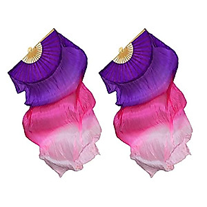 RAZZUM Belly Dance Fan Gradient Fan for Hand Props Fan (Color : Purple+Rosy+White, Size : 180cm)
