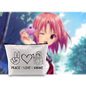 G2TUP Anime Lover Gift Peace Love Anime Makeup Bag Japan Anime Fan Cosmetic Bag Anime Merch Zipper Travel Bag (Peace Love Anime White Bag)