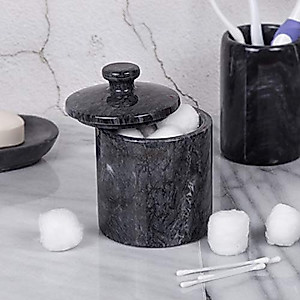 Creative Home Natural Black Marble SPA Collection Cotton Ball Swab Holder, Bathroom Makeup Storage Jar Container Organizer, 3.8" Diam. x 5.2" H, Black