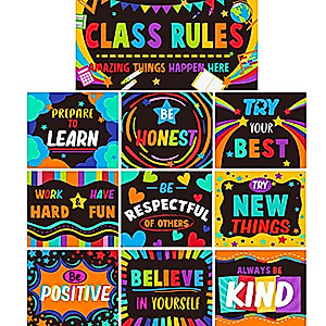 Tevxj 10 pieces Classroom Rules Poster for Classroom Decorations, Laminated Motivational Classroom Bulletin Board Set for Kindergarten Preschool Primary Middle High School