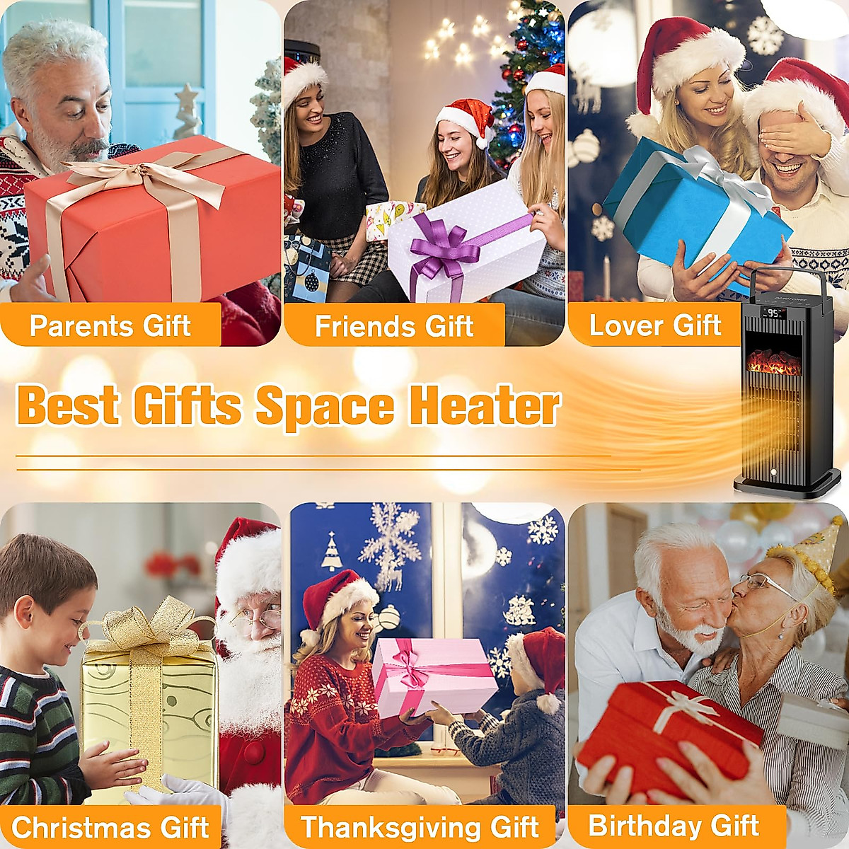 2024 Upgraded Space Heater,Mini Portable with Infrared Sensor & Fireplace Flame Effect,1500W Oscillating Electric Ceramic Room Heater,Fast Heating for Indoor Use,Bedroom,Office Room,Desk,Garage