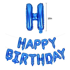 TONIFUL Blue Happy Birthday Balloons 16 Inch Mylar Foil Letters Birthday Sign Banner Balloon Bunting Reusable for Girls Boys Kids & Adults Birthday Decorations and Party Supplies