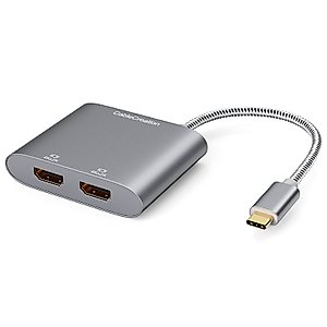 USB C to Dual HDMI 4K Adapter, CableCreation USB Type C (Compatible Thunderbolt 3) to 2 HDMI Adapter Compatible with MacBook Pro 2020/2019/2018/2017,XPS 13/Surface Book 2,Chromebook Pixel, Yoga 710