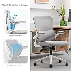 BRTHORY Office Chair Height-Adjustable Ergonomic Desk Chair with Self-Adjustable Lumbar Support, Breathable Mesh Computer Chair High Back Swivel Task Chair with Flip-up Armrests - Grey