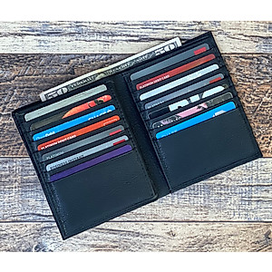 Texan Bull Bifold Genuine Leather RFID Blocking Wallet For Men Card Slots, 19 Cards, 2 ID Windows (Black)