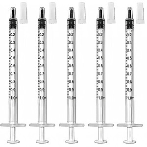 100 Pcs 1ml 1cc Syringe No Needle Plastic Syringe with Caps for Pets Oral, Refilling, Oil or Glue Applicator, Measuring or Transfering Tiny Amount of Liquids