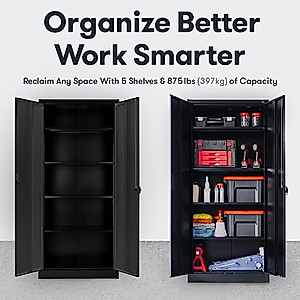 Metal Garage Storage Cabinet - 71-inch Tall Large Steel Utility Locker with Adjustable Shelves & Locking Doors - Garage Cabinets for Tool Storage and Ammo Locker - Black