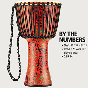 Travel Djembe Hand Drum Circle Instrument, Synthetic Shell and Goat Skin Head — NOT MADE IN CHINA — African Mali Weave Rope Tuning, 2-YEAR WARRANTY