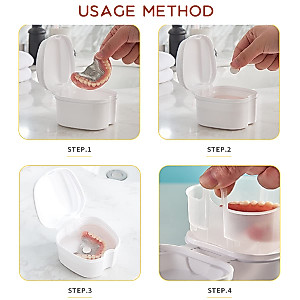 GXXMEI 3PCS Denture Case, Denture Cup with Strainer, Denture Bath Box Case False Teeth Storage Box with Basket Net Container Holder for Travel