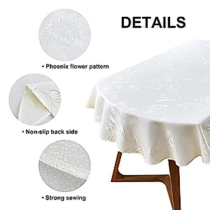 Wolkemer Oval Jacquard Tablecloth Ivory Floral Countryside Leaves Damask Patterns Table Cloth Cover for Dinner Kitchen 60 x 84 Inch