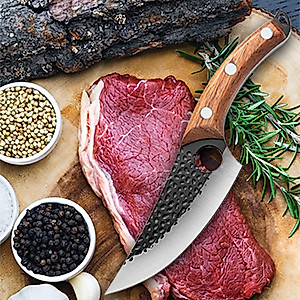 SMARTCITYNOMO Chefs Knife with Sheath - 5.7 Inch Kitchen Cooking Knife for Chopping/Meat Cutting, High Carbon Fine Steel with Pear Wood Handle for Home, Outdoor Camping, BBQ