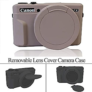 Yisau Case for G7X Mark II Removable Lens Cover, Silicone Cover Rubber Soft Camera Canon PowerShot (Lightgrey)
