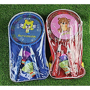 Badminton Racket for Children 1 Pair, Nylon Alloy Durable Badminton Racquet Set for Kids Indoor/Outdoor Sport Game（Including 4 Badminton and 2 Table Tennis） (Blue)