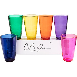 CoCoJae Premium Shatterproof Drinking Glasses - Stackable & Reusable 20 oz Drinking Plastic Cups - Dishwasher Safe, BPA Free Acrylic Drinking Cups - Colorful Plastic Drinking Glasses - Set of 6