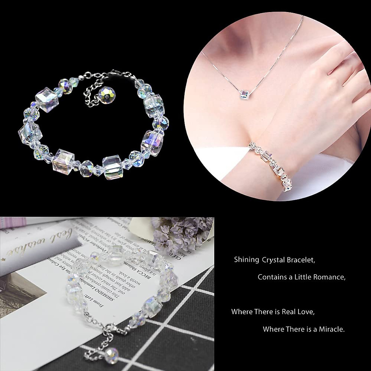KesaPlan Elemental Crystal Bracelet for Women Girl, Adjustable Link Bracelet, Jewelry Gifts for Friends and Lovers, Christmas Birthday Gifts for Mom (Colorful)