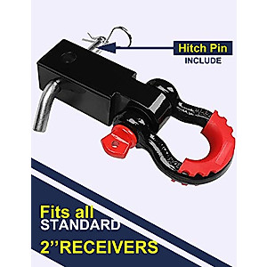 Shackle Hitch Receiver 2 inch, 41918 Lbs Break Strength Never Rust Receiver Shackle Bracket Heavy Duty and Solid with 3/4'' D Ring Shackle, Towing Accessories Compatible with Trucks Jeeps