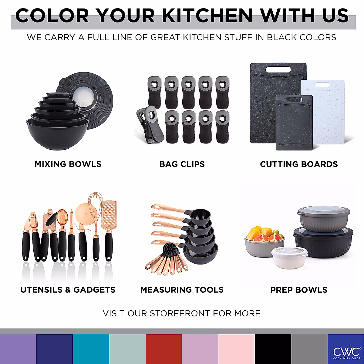 COOK WITH COLOR Set of 10 Chip Bag Clips with Magnet- Rubber Bag Clip with Airtight Seal, Kitchen Storage Clips for Organizing and Sealing Needs (Black)