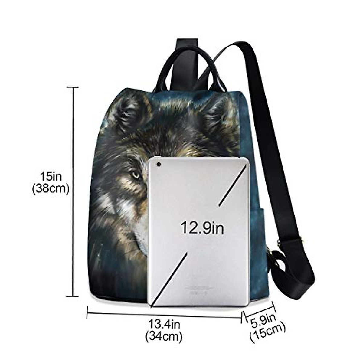 ALAZA Animal Wolf Art Painting Backpack with Keychain for Woman Ladies
