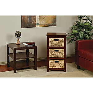 OSP Home Furnishings Seabrook Storage Tower with Solid Wood Frame and Natural Baskets, 3-Drawer, Espresso Finish