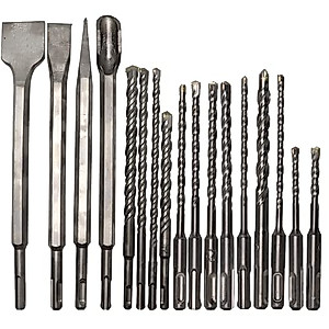 DEHUIWI 17Pcs SDS Plus Rotary Hammer Drill Bits and Chisel Set, Carbide-Tipped Shank Connection Concrete Masonry Hole Tool Including Rotary Drill Bits