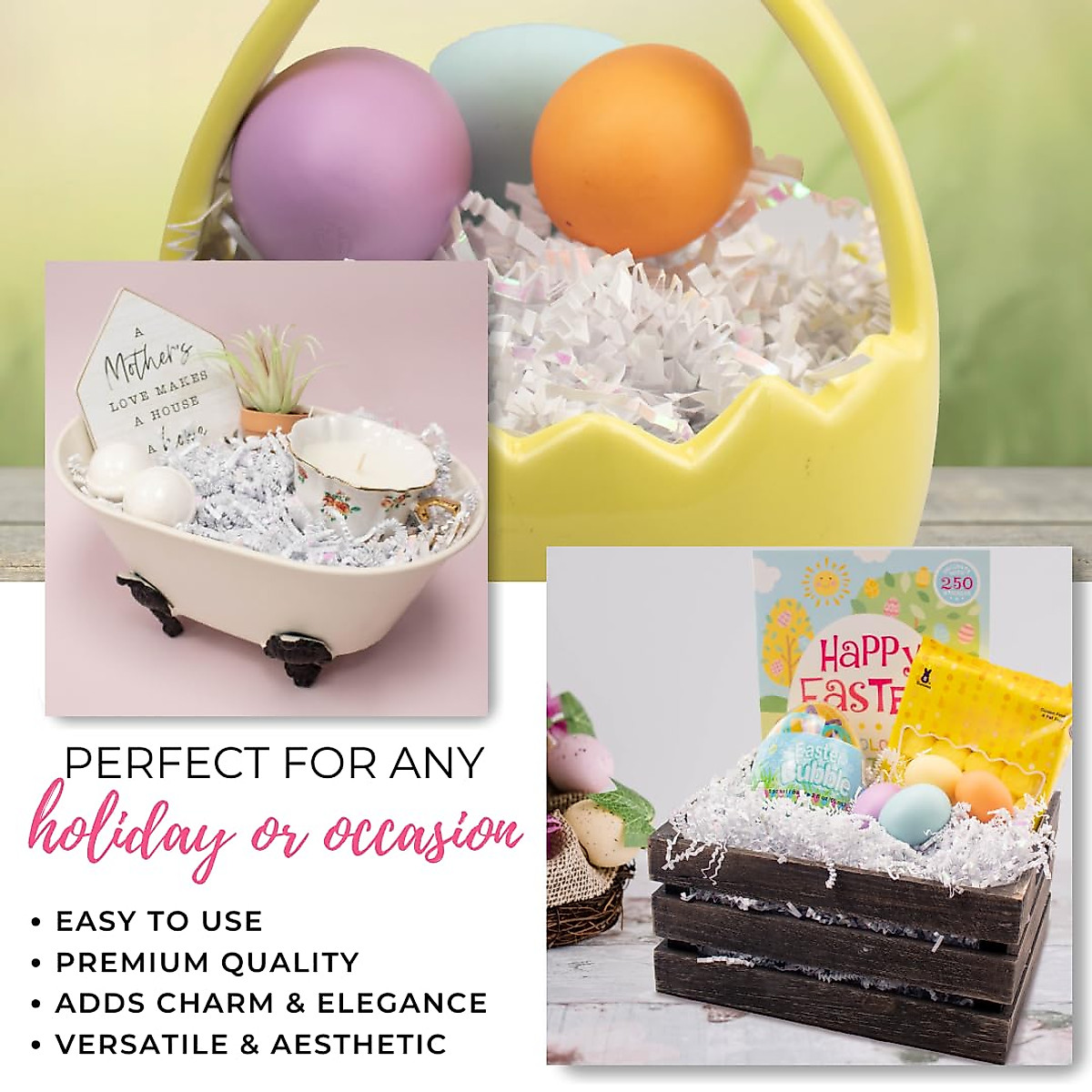 Crinkle Cut Paper Shred Filler (1/2 LB) for Gift Wrapping & Basket Filling - Diamond White | MagicWater Supply