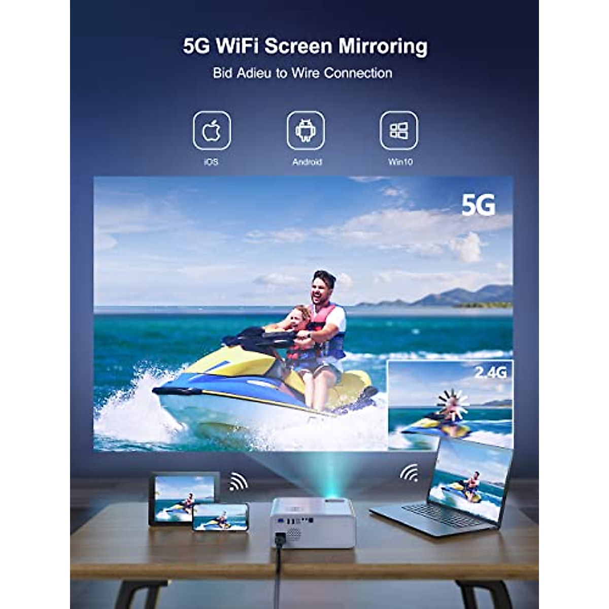 WiMiUS W7 5G WiFi 1080P 4K Outdoor Movie Projector