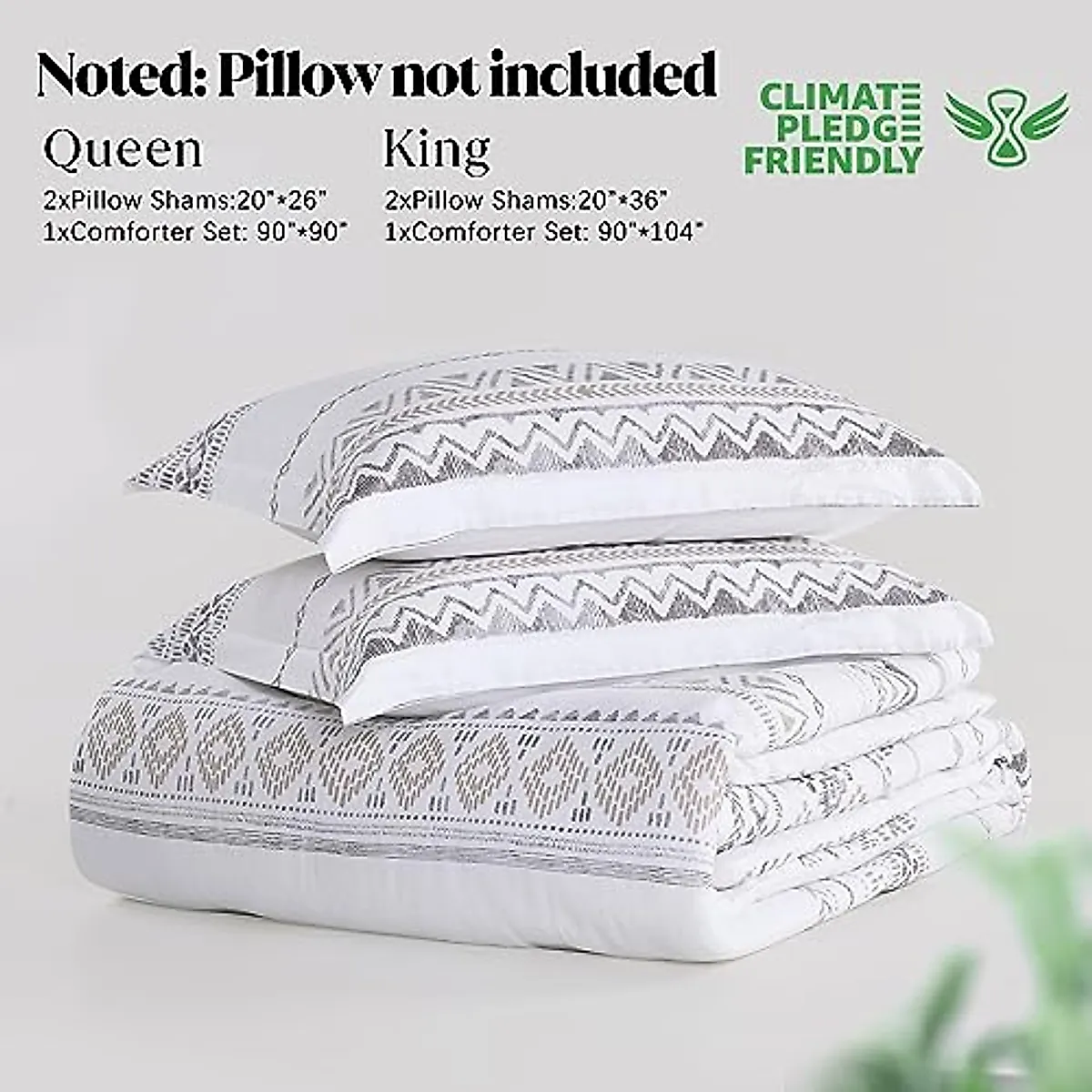 CozyDH Boho Comforter Set Queen Size - 100% Egyptian Long-Staple Cotton Modern Design with Geometric, Modern Breathable Lightweight All Season Bedding Set with Shams, 90"x90", Grey/White, 3 Piece