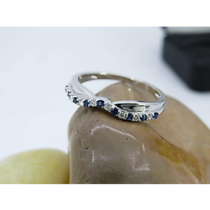 Dazzlingrock Collection Round Blue Sapphire & White Diamond Anniversary Wedding Contour Guard Band in 14K White Gold, Size 9