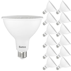 Sunco 12 Pack 1800 Lumens Outdoor LED Flood Light Waterproof PAR38 LED Bulb, Dimmable, 15W=150W, 5000K Daylight, E26 Base, UL Listed