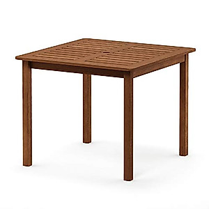 Furinno Tioman Hardwood Armchair in Teak Oil, 2 Arm Chairs, Natural & FG18006 Tioman Hardwood Patio Furniture Square Table with Umbrella Hole, Natural