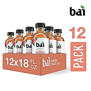 Bai Iced Tea, Narino Peach, Antioxidant Infused Supertea, Crafted with Real Tea (Black Tea, White Tea), 18 Fluid Ounce Bottles, 12 count