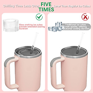 Ice Cube Tray for Stanley Cup Ice Mold 20oz 30oz 40oz Tumbler 4-Cavity Silicone Cup Ice Cube Mold Trays with Lid and Bin for Chilling Whiskey, Drinks, Coffee Easy Fill and Release Ice Maker (pink)
