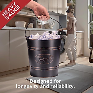 Pack 2, Rustic Farmhouse Bathroom Trash Can, Modern Country Style Galvanized Farm Metal Kitchen Trash Bucket, Large Vintage Waste Basket, Industrial Chic Bucket Garbage Can Bin, Western Garbage Pail