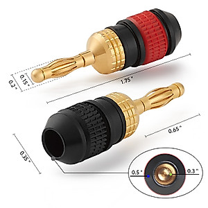 WGGE WG-008 24K Gold Safety Speaker Connector Banana Plugs for Speaker Wire, Wall Plate, Home Theater, Audio/Video Receiver, and Sound Systems ((12 Pairs (24 Plugs)))