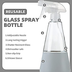 MOSURS Empty Clear Glass Spray Bottles with Silicone Sleeve Protection, Refillable 16 oz Containers for Cleaning Solutions, Essential Oils and Misting Plants with Adjustable Nozzle-3PCS (3, 16 oz)