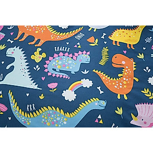 NATURETY Soft Bedding Fitted Sheet with Deep Pocket,Thicken Fabric Dino Printed Bed Sheets for Teens (Navy Blue(Dinosaur), Twin)