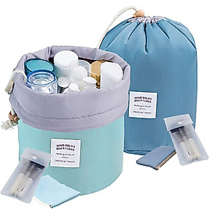 INVODA 2PCS Travel Cosmetic Bag Makeup Organizer Bag Bathroom Cases Toiletry Bag with Drawstring (Green+Blue)