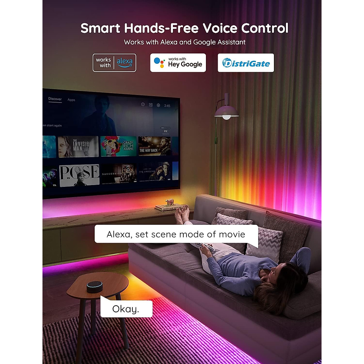 Govee 65.6ft RGBIC LED Strip Lights for Bedroom, Smart LED Strip Lights Alexa Compatible, DIY Multiple Colors on One Line, Color Changing LED Lights Music Sync, Festival Decoration, 2 Rolls of 32.8ft