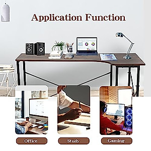 Computer Table, Computer Desk L Shaped with Extra Shelf, 47 Inch Corner Desk for Small Space with Adjustable Leg Pads, 30.5"H Office Table for Home Office Small Space, Modern Simple Style, Brown